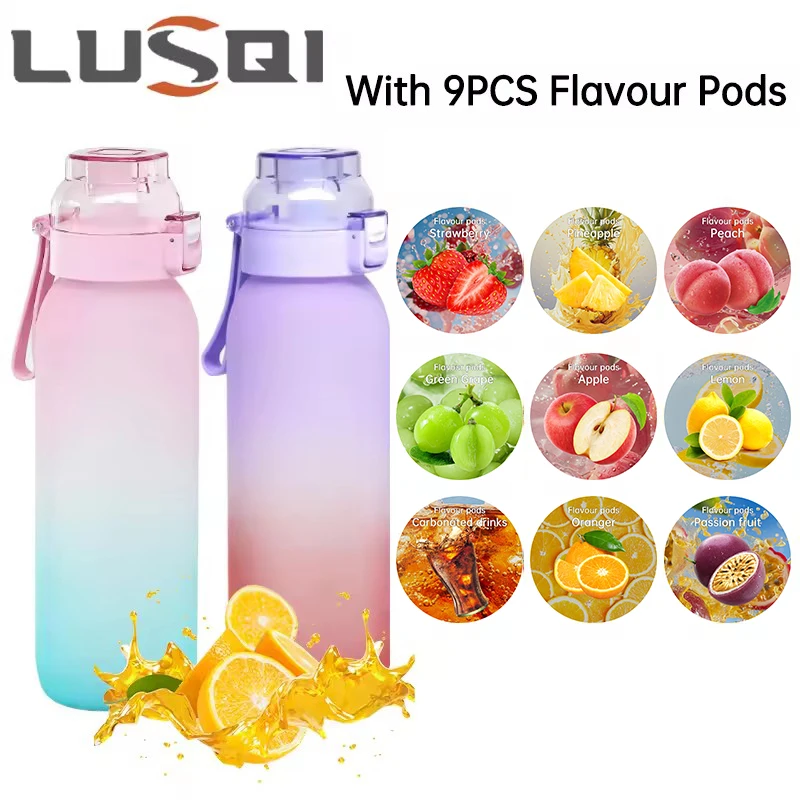 LUSQI 1PC 1000ML Flavor Water Bottle With Straw With 9 PCS Flavor Pods ...