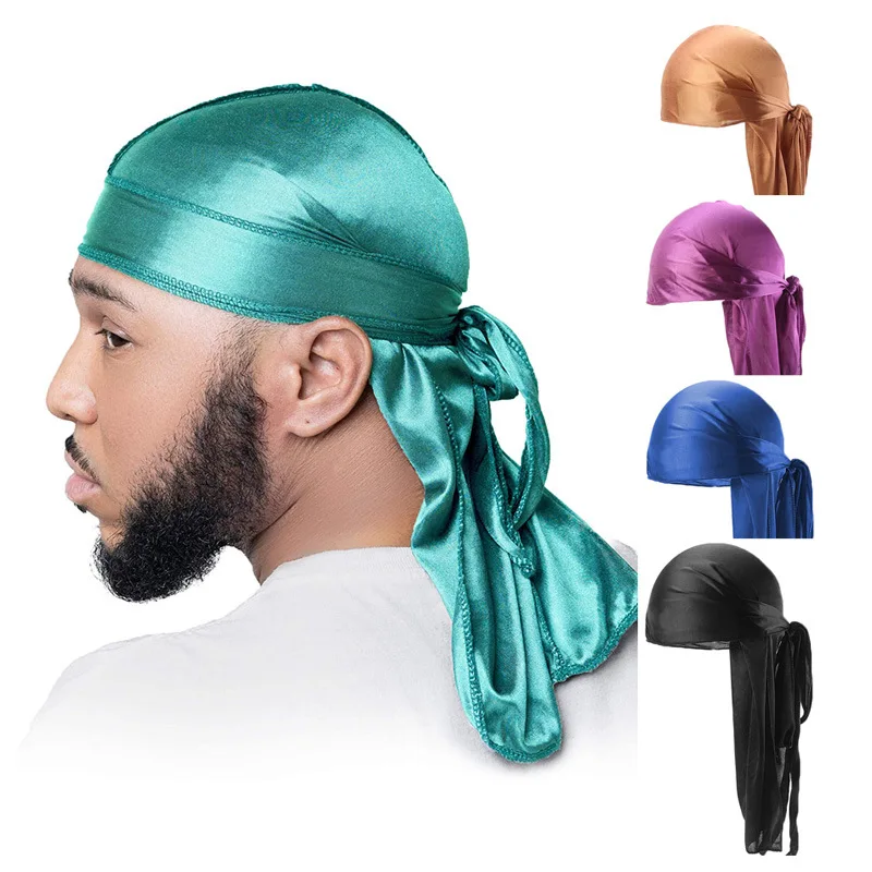 5Pcs New silk Durag Bandana Turban Hat Men Breathable Long Tail Doo Rag ...