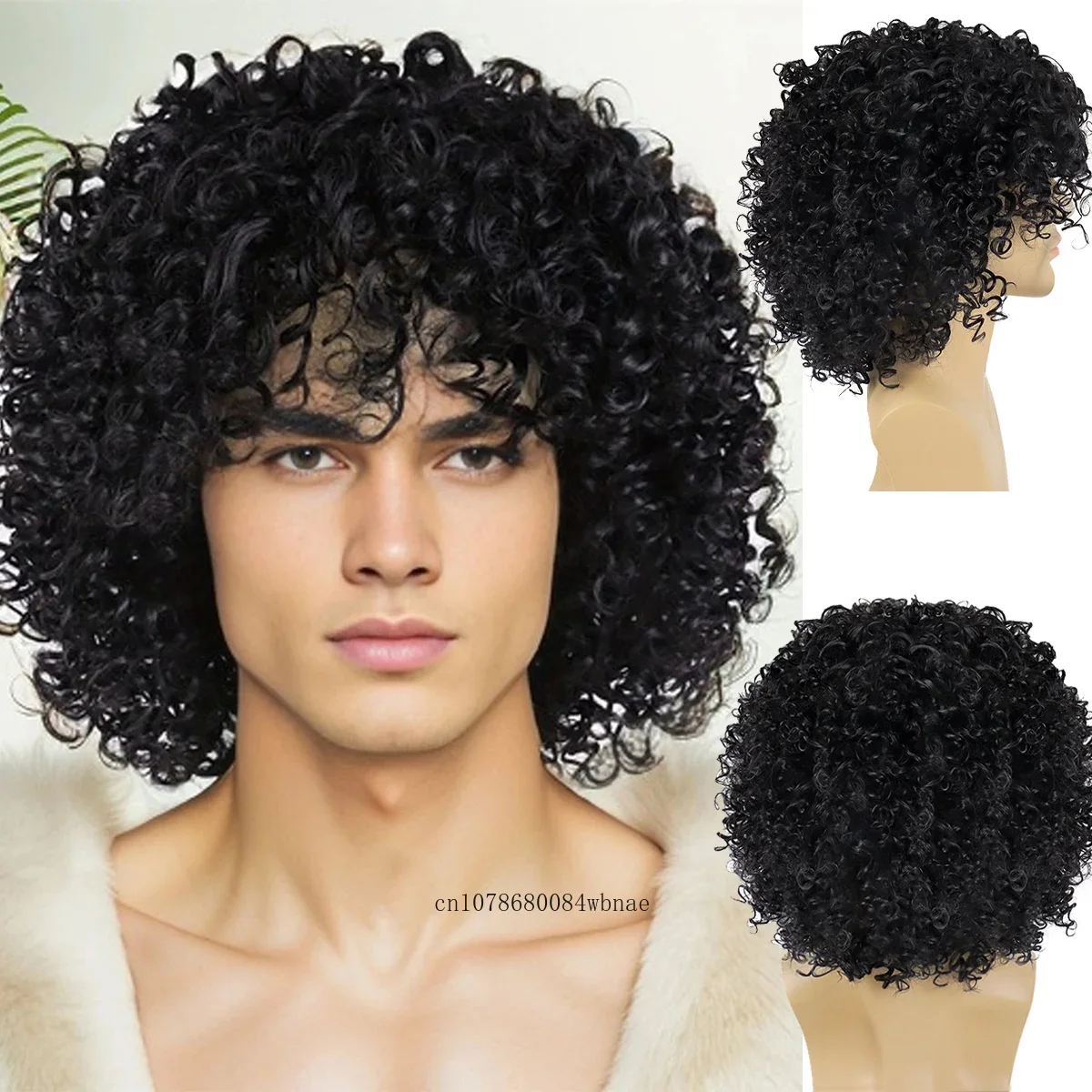 Mens-Bouncy-Afro-Curly-Synthetic-Wigs-with-Bangs-Black-Rocker-Wig-for ...