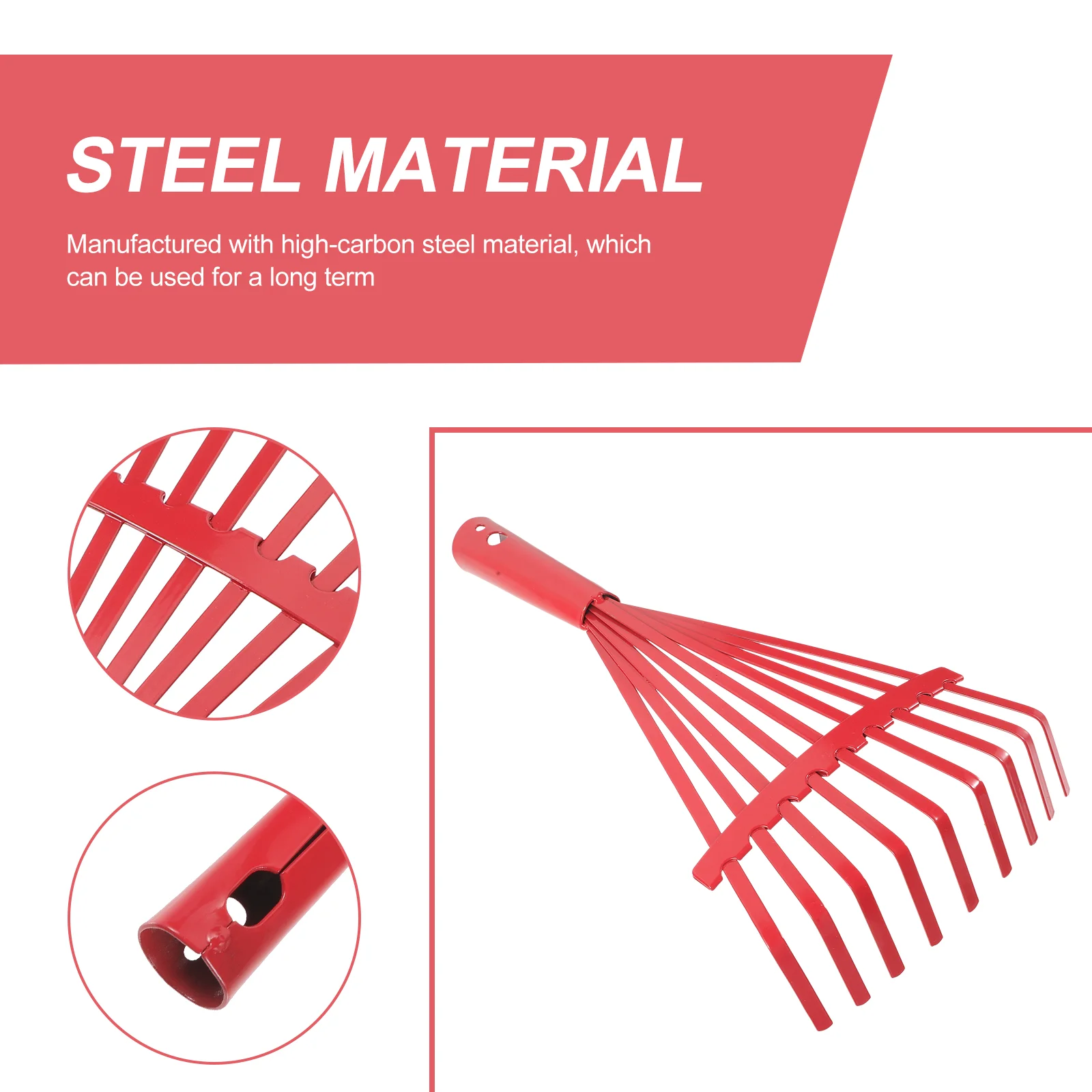Hochwertiger Metall-Rechen für Gartenarbeit: Rot, Stahl, langlebig und ...