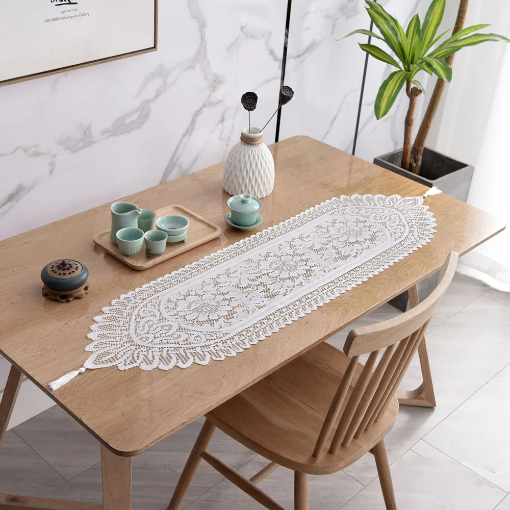 Chemin de Table - Style H - Coton Blanc - 33x114 cm - Dentelle ...