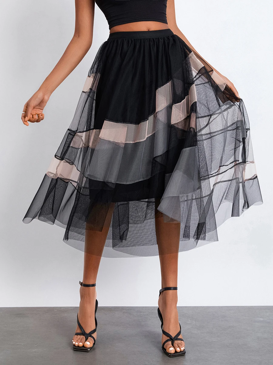 Women-s-Tulle-Tutu-Long-Skirt-Multi-Layer-Ruffled-Elastic-Slit-Mesh ...