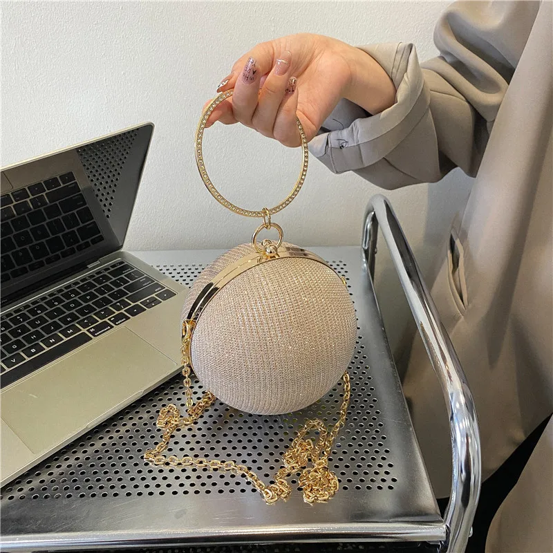 Circular-Ring-Portable-Evening-Bags-Metal-Sliver-Round-Ball-Handbags ...