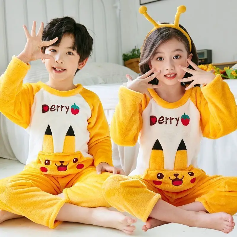 Pokemon-Winter-Long-Sleeved-Cartoon-Pikachu-Plush-Flannel-Pajamas-One ...