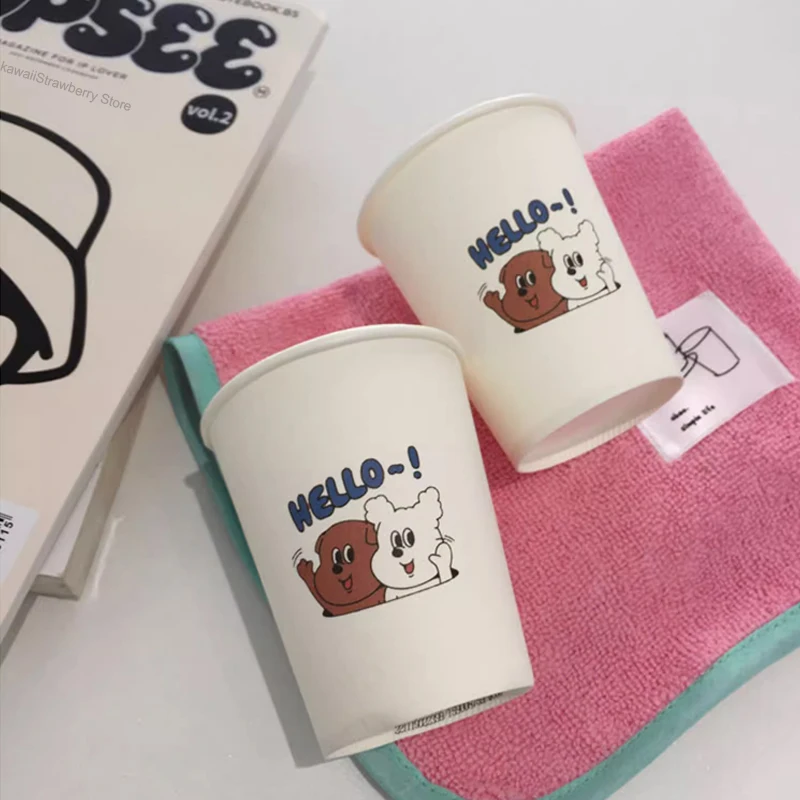 Taza-de-papel-coreana-con-tapa-vasos-desechables-blancos-para-agua-caf ...