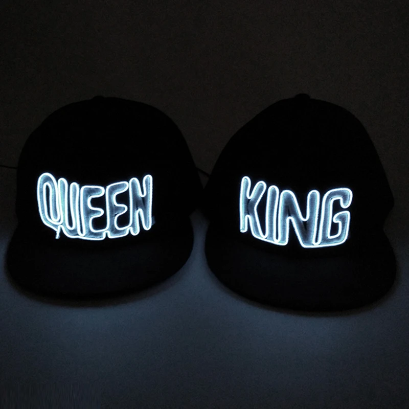 LED Light up Letter QUEEN KING Hat Casual Flashing Glow Rave Party Cap ...