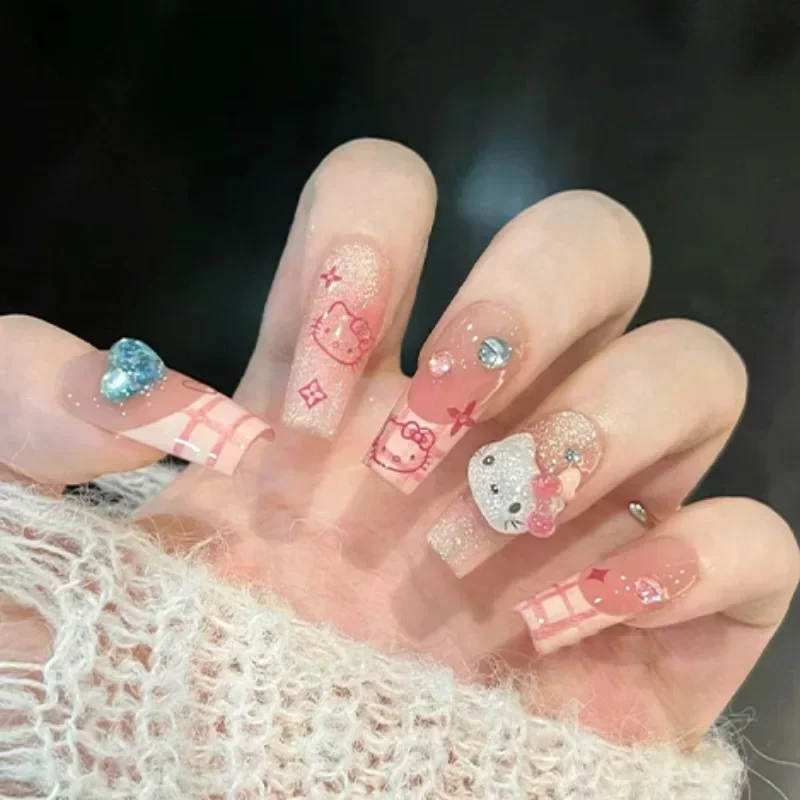 Sanrio-Hello-Kitty-Fake-Nails-Cartoon-Anime-Cute-KT-Cat-Nail-Patch ...