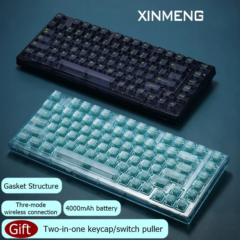Xinmeng x75透明有線 (タイプ c)/3モード (Bluetooth、2.4、有線) オプションのrgbバックライト付きメカニカル ...