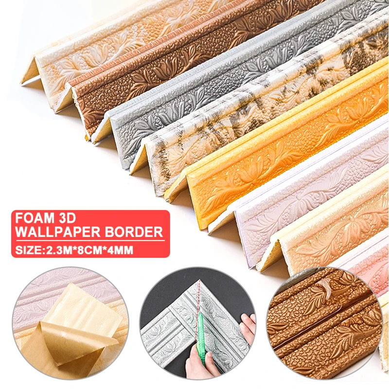 3D-Foam-Wallpaper-Border-Trim-Line-Wall-Border-Waterproof-Flexible ...