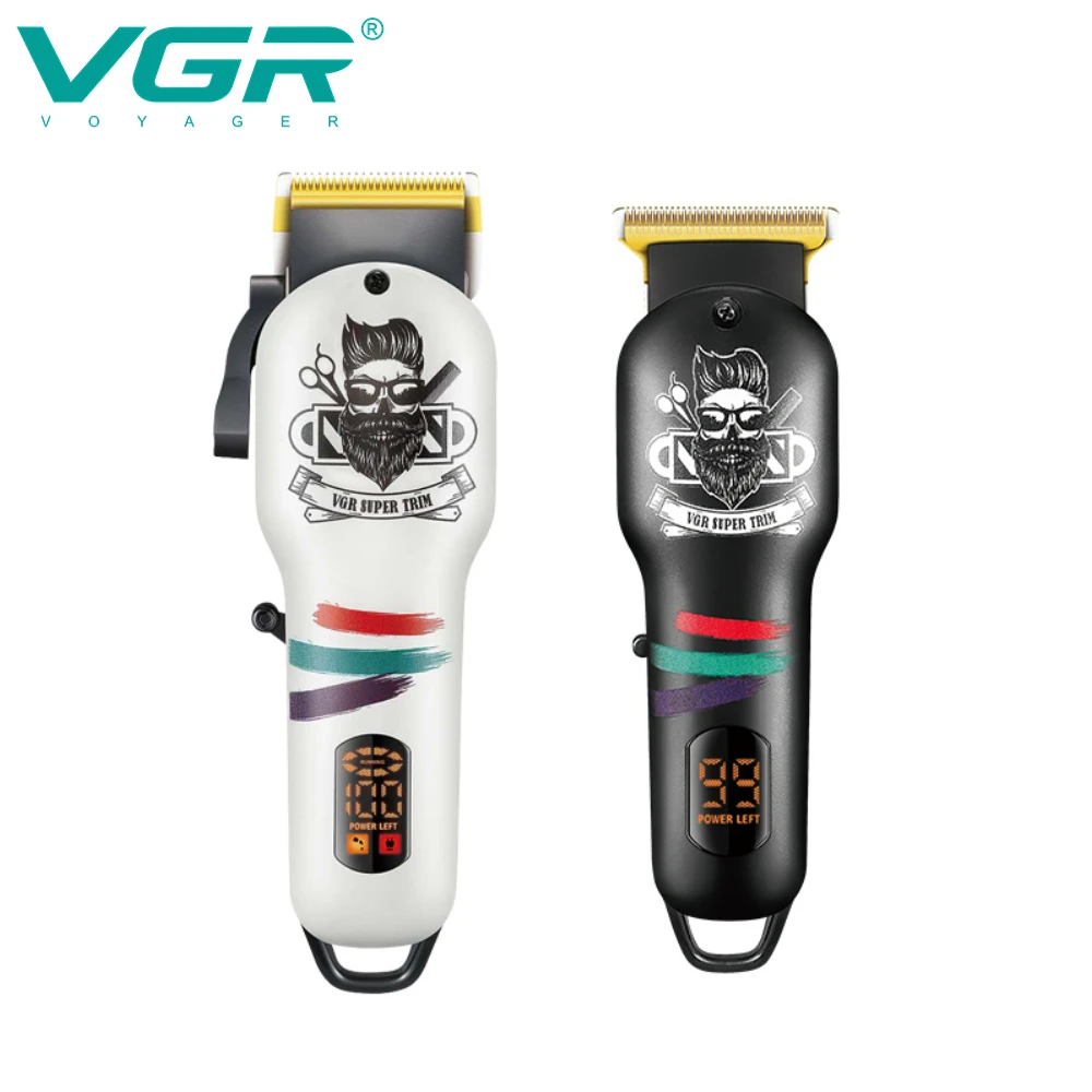 VGR Professional Hair Clipper Hair Trimmer Set LED Display Titanium Coated Blade Hair Cutting ...