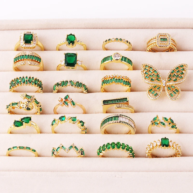 Gr-ne-Zirkon-ringe-f-r-Frauen-verstellbarer-Edelstahl-vergoldeter-Ring ...