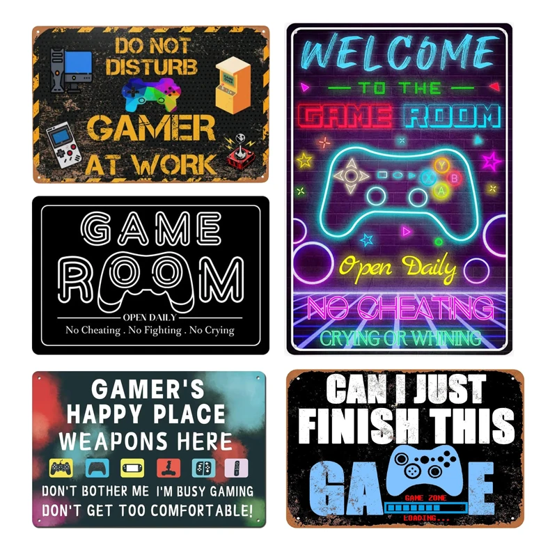Game-Room-Decor-Metal-Tin-Sign-Posters-Gamer-Bedroom-Wall-Decoration ...