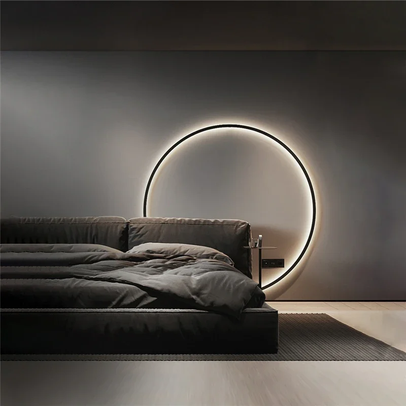 Designer-Modern-Black-Gold-Circle-LED-Wall-Lamp-for-Bedroom-Background ...