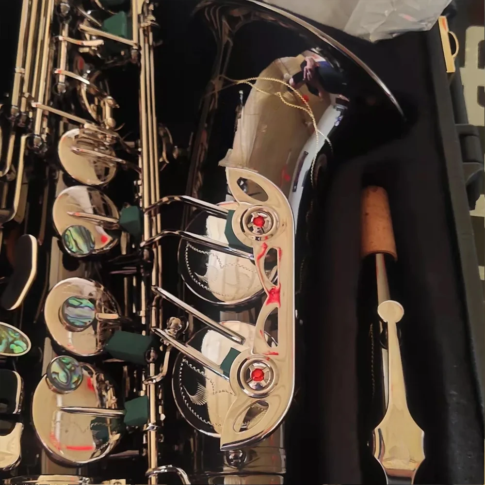 High-quality-E-flat-alto-saxophone-black-nickel-gold-brass-abalone-keys ...