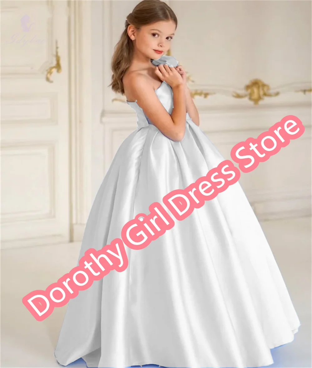 Bow Satin Girls Wedding Party Dresses Elegance Flower Girl Dresses One ...