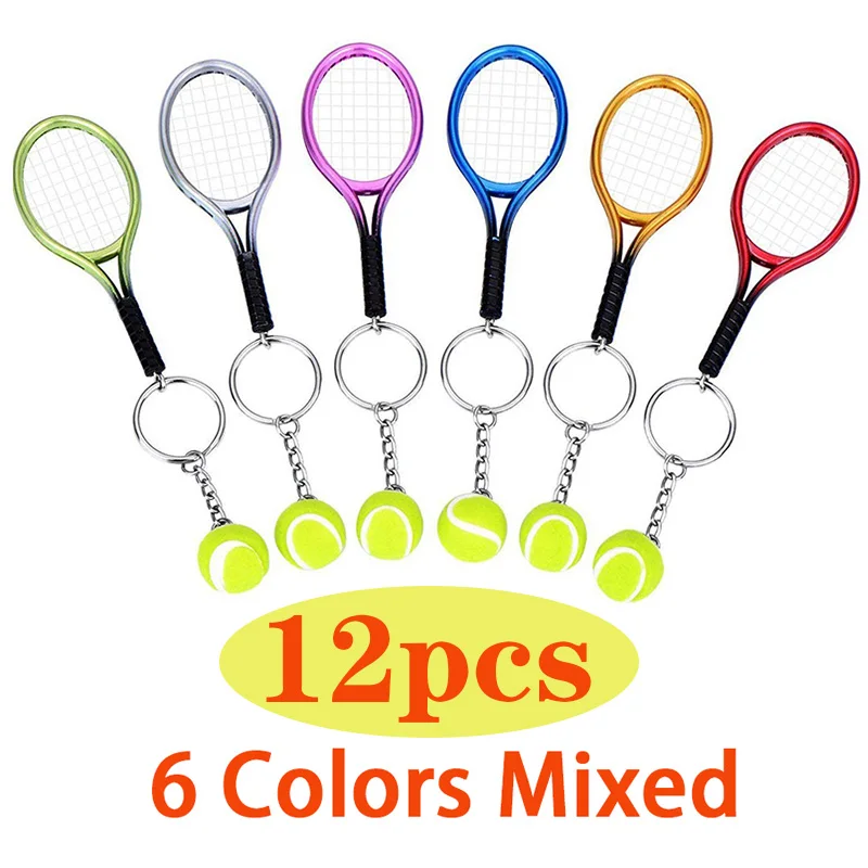 12Pcs Mini Tennis Racket Pendant Keychain Keyring Key Chain Ring Finder ...