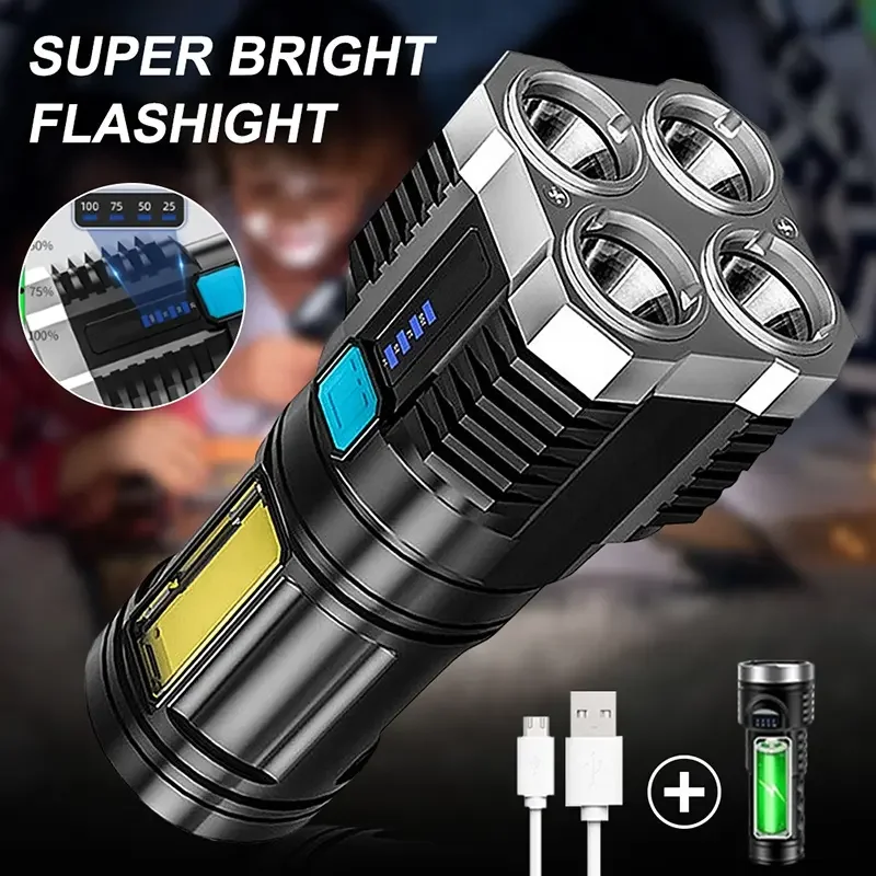LED-Flashlight-COB-Side-Light-USB-Recharge-Outdoor-Portable-Lamp-Super-Bright-Hard-Light ...