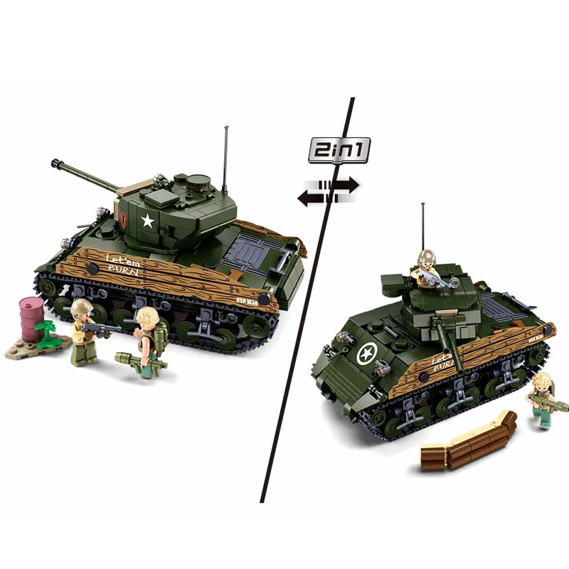 New-Military-WW2-Army-Vehicle-Sherman-M4A3-Medium-Tank-Building-Blocks ...