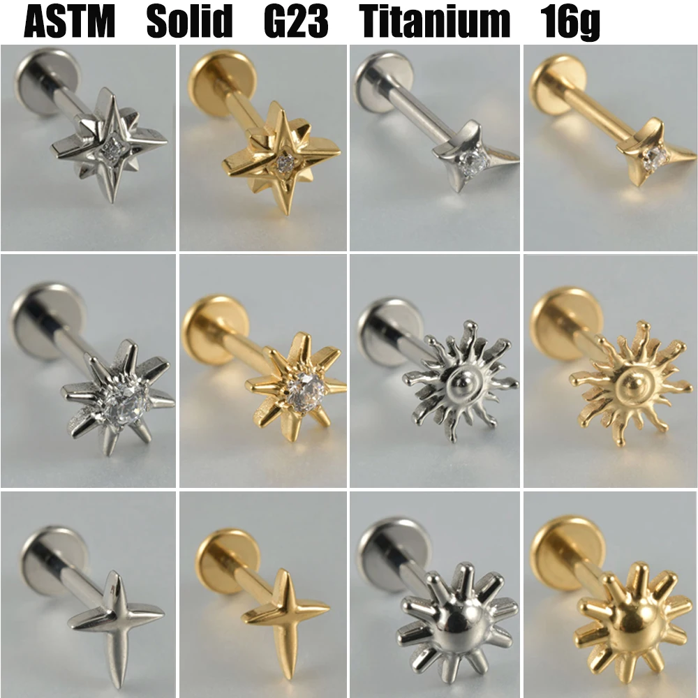 1Pc-G23-Titanium-Hexagram-Star-Earring-Lobe-Stud-Sun-Cross-Zircon-Inner ...
