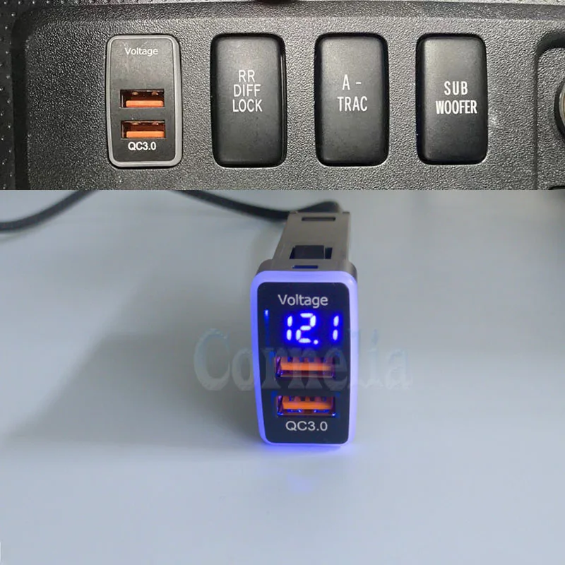 Blue-Light-Car-Charger-Dual-Interface-Socket-QC3-0-with-Voltage-Display ...