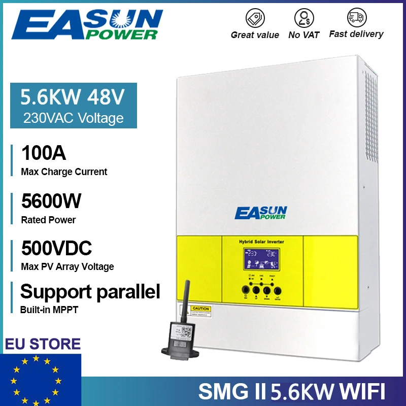 Moc EASUN 3.6KW/5.6KW hybrydowy inwerter słoneczny 100A MPPT ładowanie 24V/48V 220V czysta fala ...