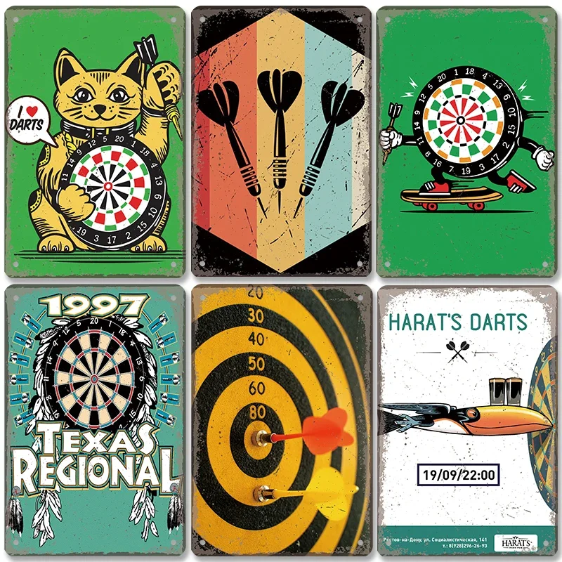 Dart-Plaques-Vintage-Metal-Tin-Signs-Triple-20-Darts-180-Arrows-Retro ...