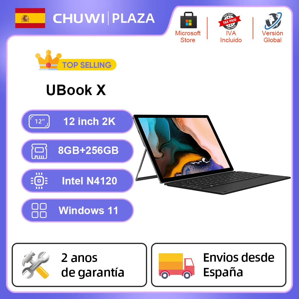CHUWI – tablette Windows 11, Ubook X 2K, 12 pouces, 2 en 1, Intel Celeron N4120, 8 go de DDR4 ...