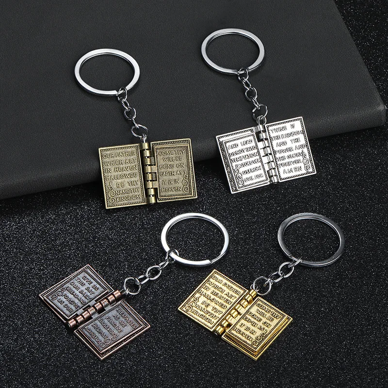 Creative-Pageable-Book-Shape-Keychain-Metal-Holy-Bible-Keyring-For-Men ...