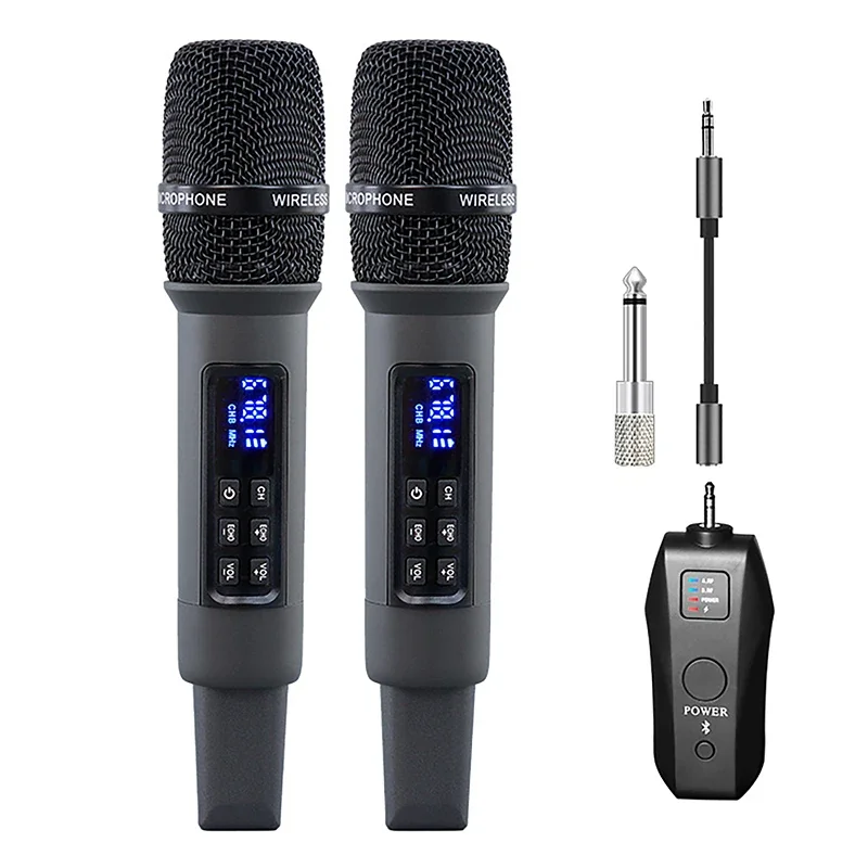2 Channel Wireless Microphone UHF Dual Handheld Dynamic Karaoke Mic ...