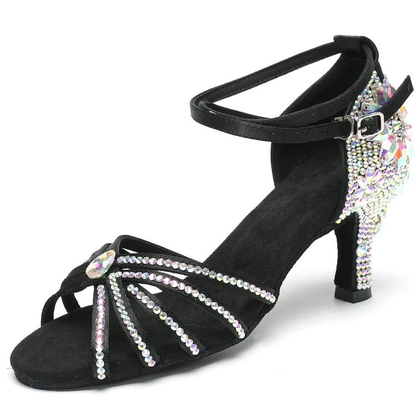Women's Latin Dance Shoes Adult, New Satin Rhinestone Heels 5/7/8cm ...