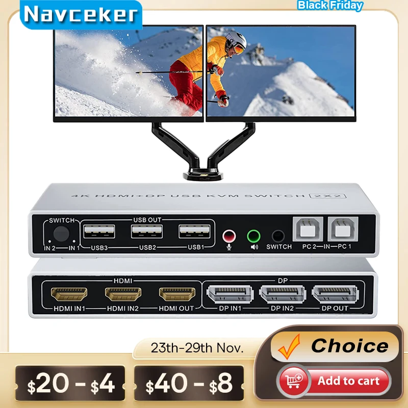 Switch-HDMI-DisplayPort-KVM-Monitor-Duplo-2-Monitores-4K-60Hz-2x2 ...