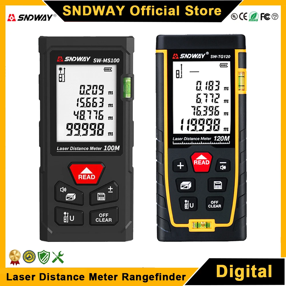 SNDWAY Laser Distance Meter 50M 70M 100M 120M Digital Tape Measure ...