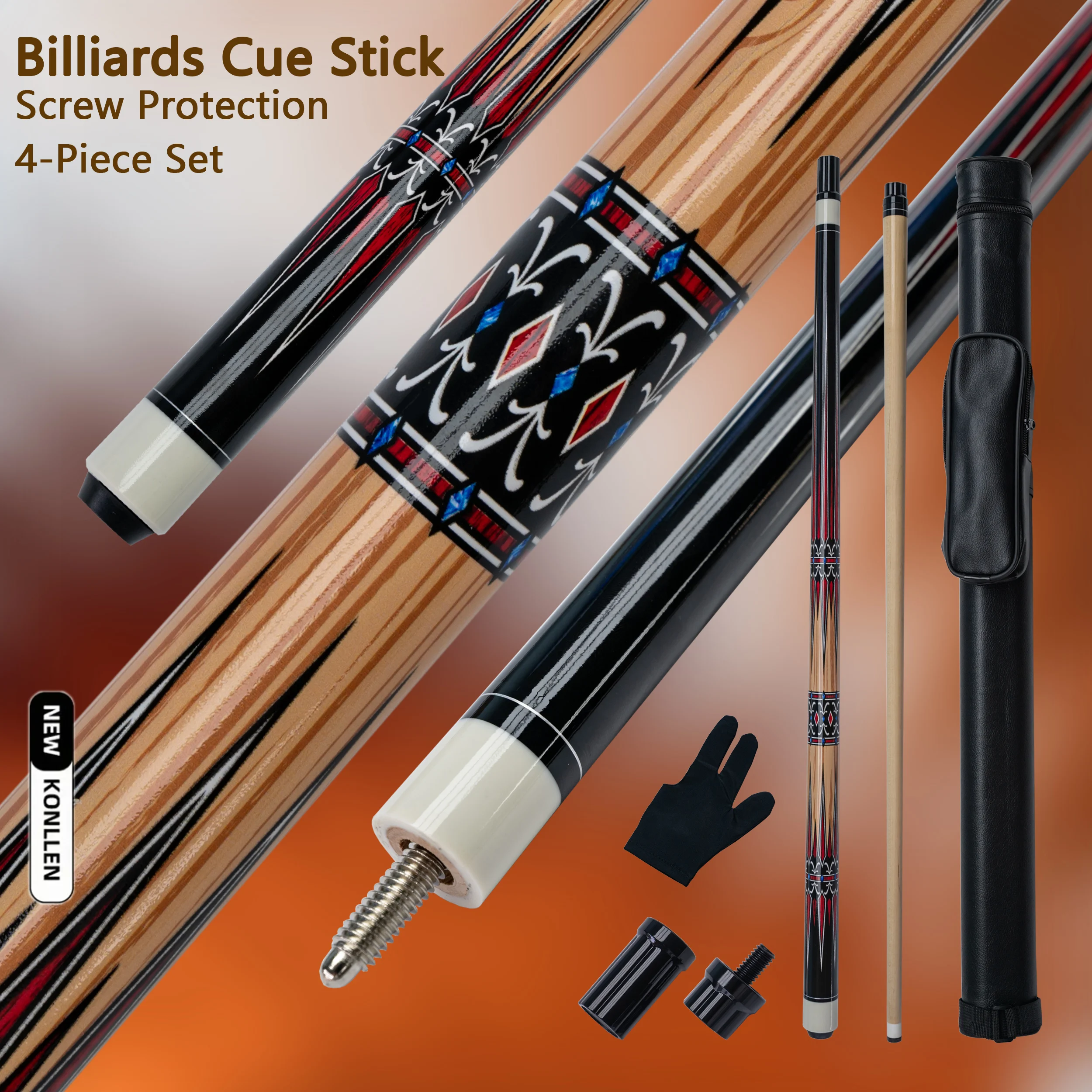 Professional-Hardwood-Billiards-Cue-Set-13mm-Tip-Red-Devil-Soul-Design ...