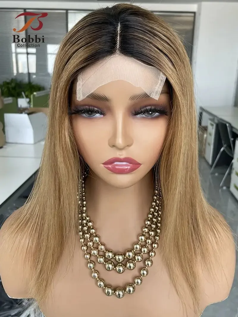 Middle-Part-Lace-Front-Wig-Straight-Human-Hair-Ombre-Honey-Blonde-4x1-T ...