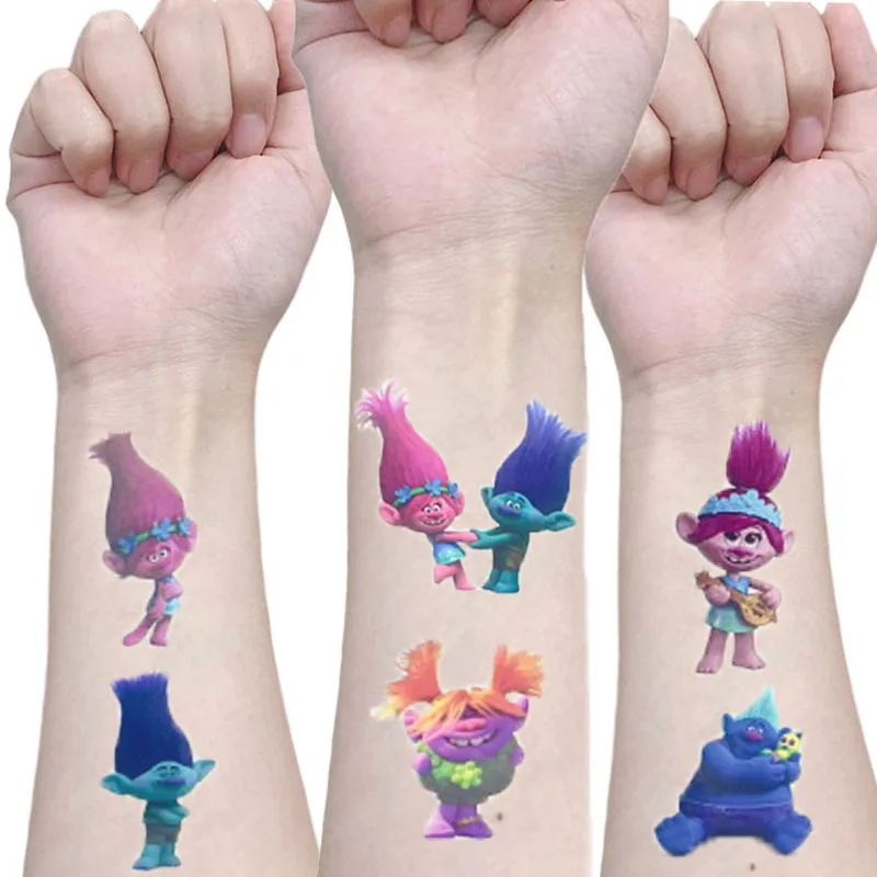 Trolls-Theme-Tattoo-Stickers-para-meninos-e-meninas-figura-de-a-o-aleat ...