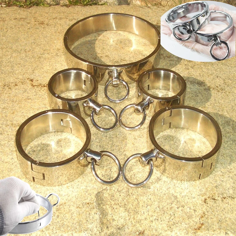 Metal-Handcuffs-Ankle-Cuffs-Neck-Collar-Locking-Pin-Circle-Slave ...
