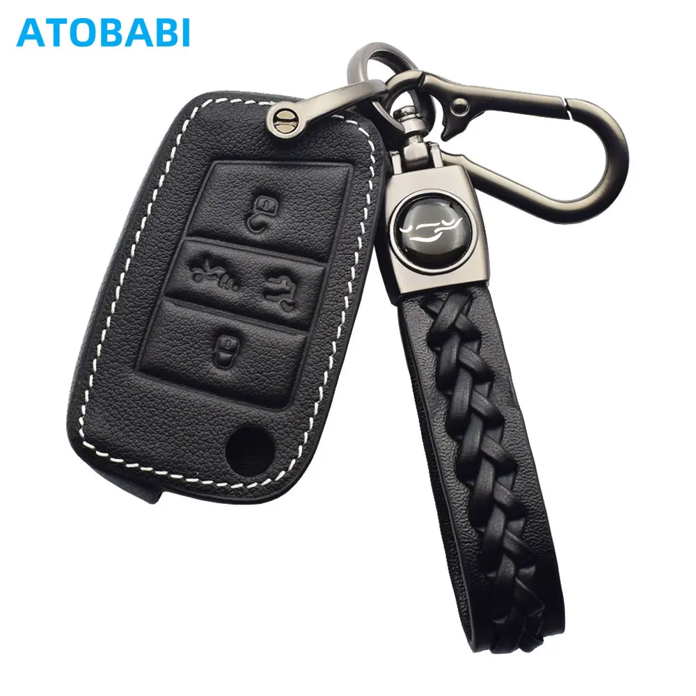 Leather Car Key Cover For VW Volkswagen Golf MK7 2018 2019 2020 Jetta ...