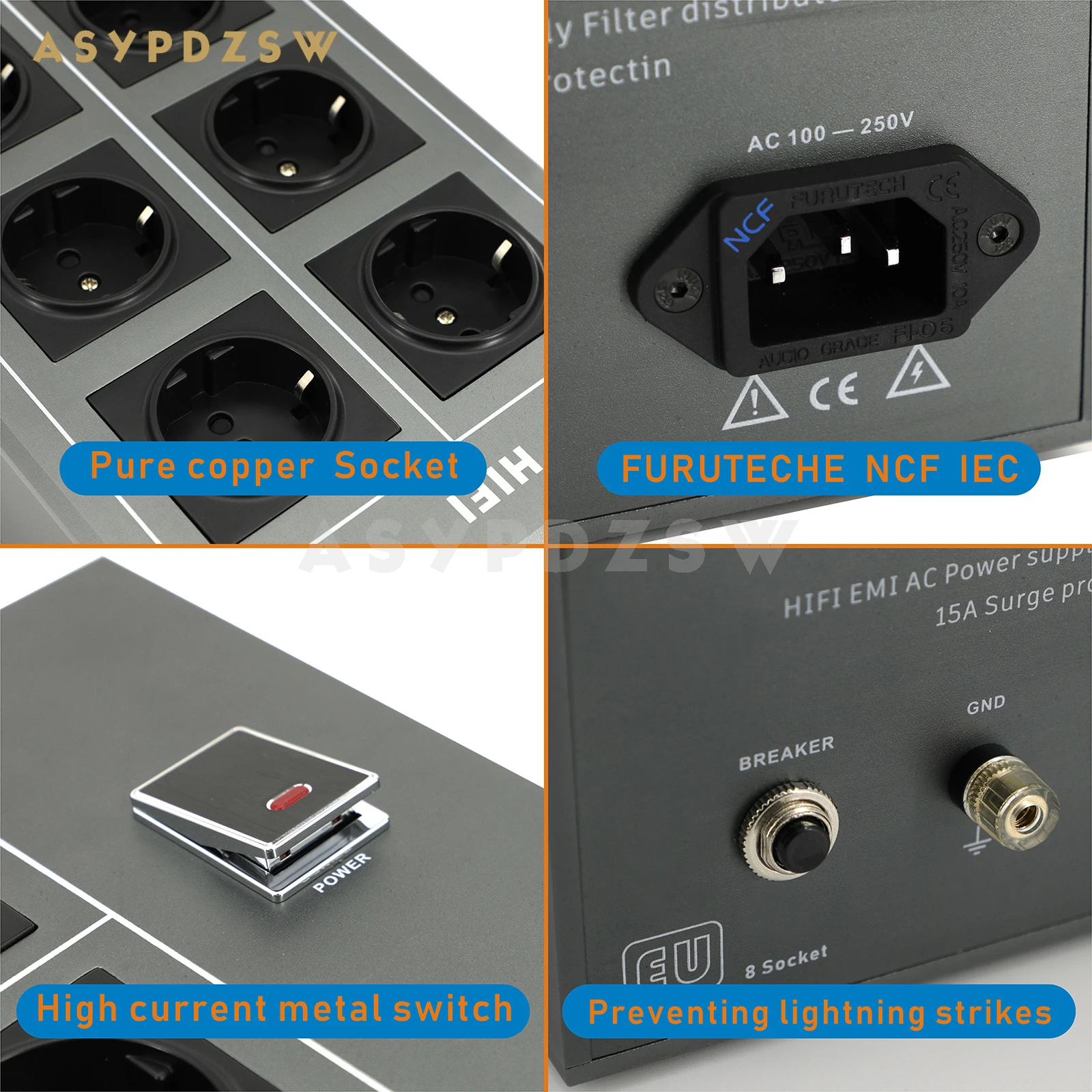 ASYPDZSW AS-EU08 Фильтр питания 8 ШUKO 15A | AliExpress