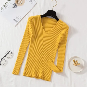 Autumn Winter Women Sweaters Casual Long Sleeve Knitted V Neck Pullover ...