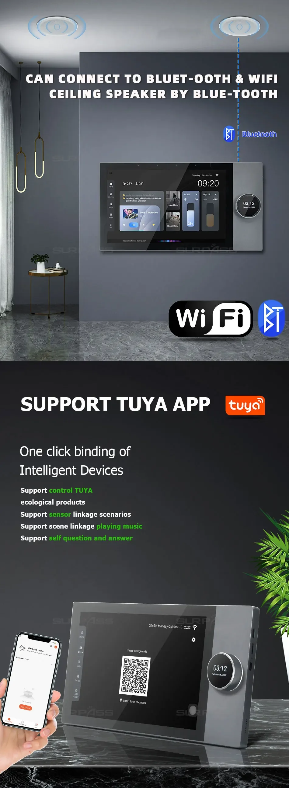 Smart Home Theater Amplifier 10'' Tuya WiFi Wall Amplifier Android 8.1 ...