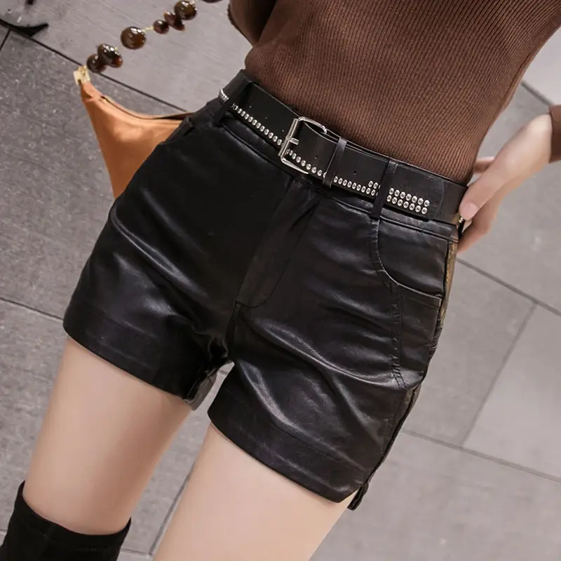 여성용 슬림 블랙 지퍼 패치워크 반바지 올 매치 A 라인 반바지 트렌드 스트리트 캐주얼 의류 솔리드 패션 용수철 가을 신상