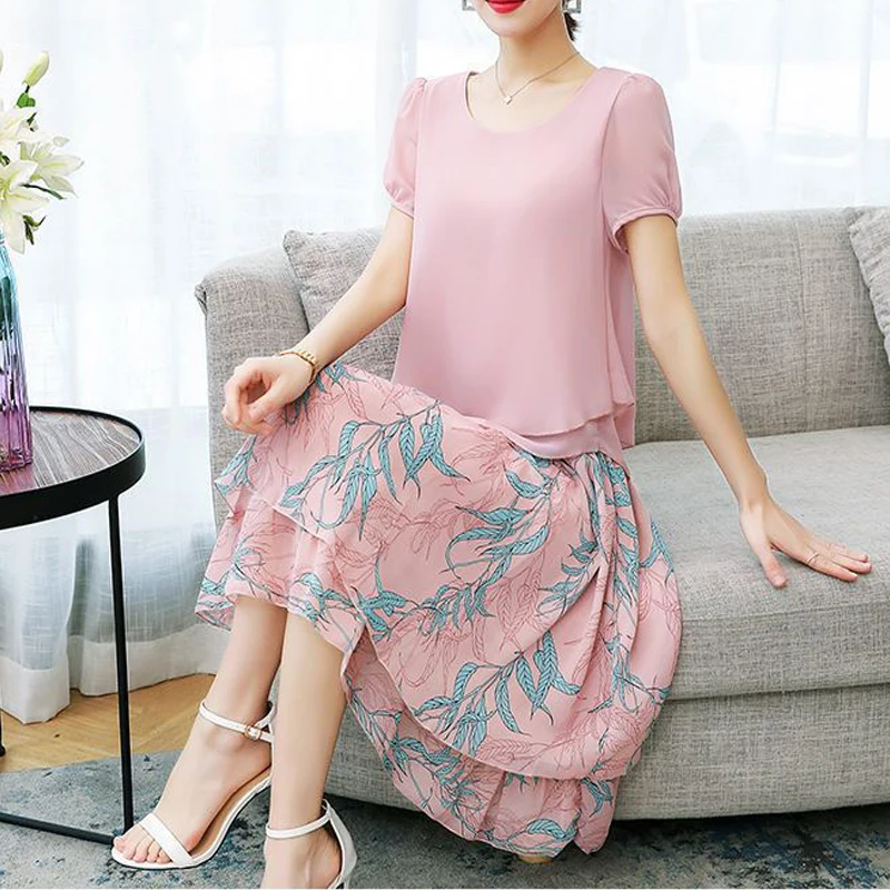 Two-Peice-Set-for-Women-Korean-Fashion-Double-Layer-Short-Sleeve-Blouse ...