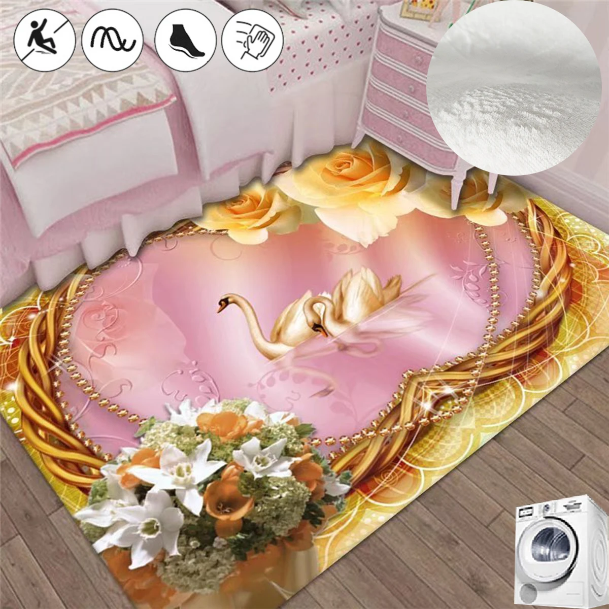 Cute-Swan-Rugs-for-Bedroom-Pink-Girly-Style-Children-s-Room-Floor-Mat ...