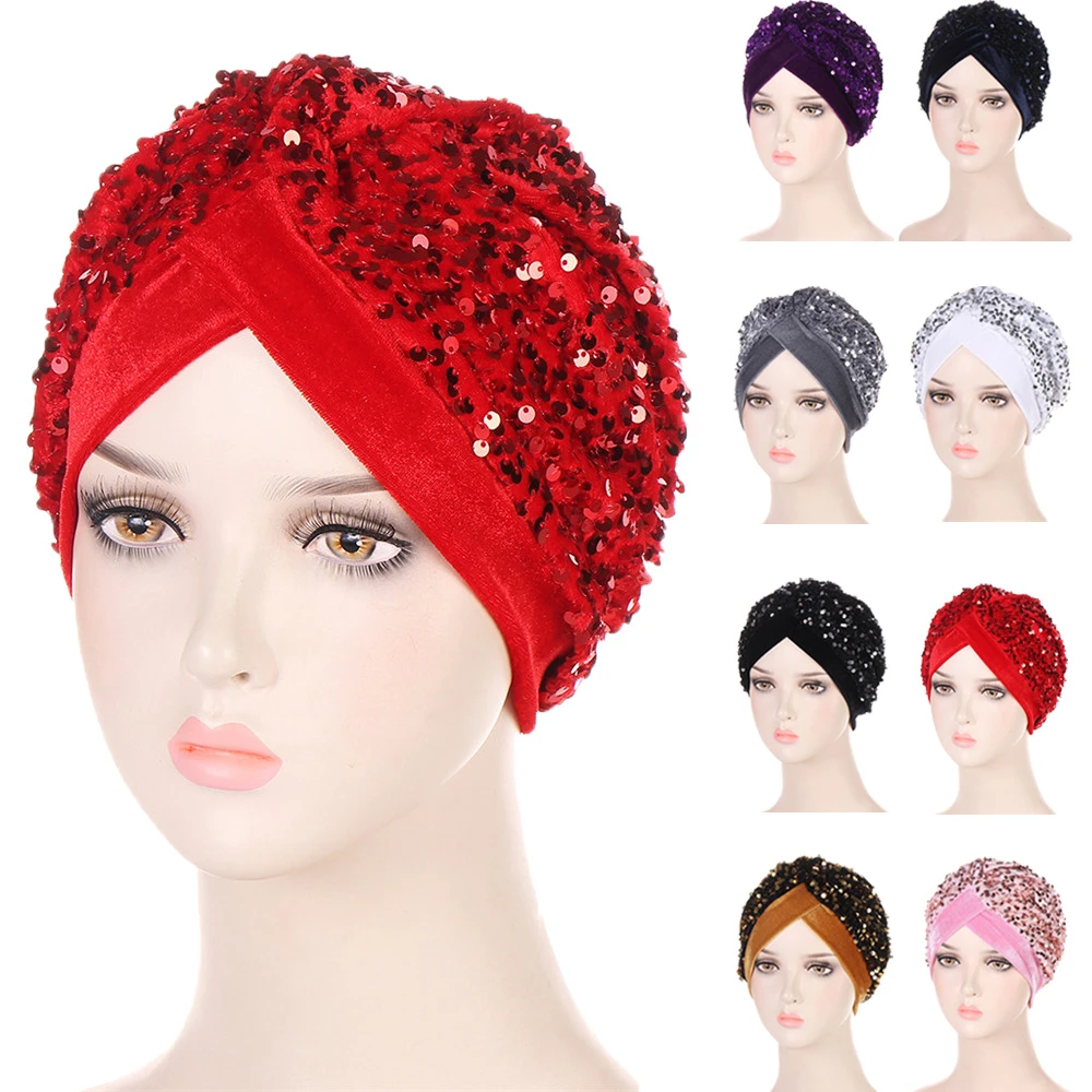Turban Head Wrap Sequins | Sequin Turban Head Wrap Women | Turban ...