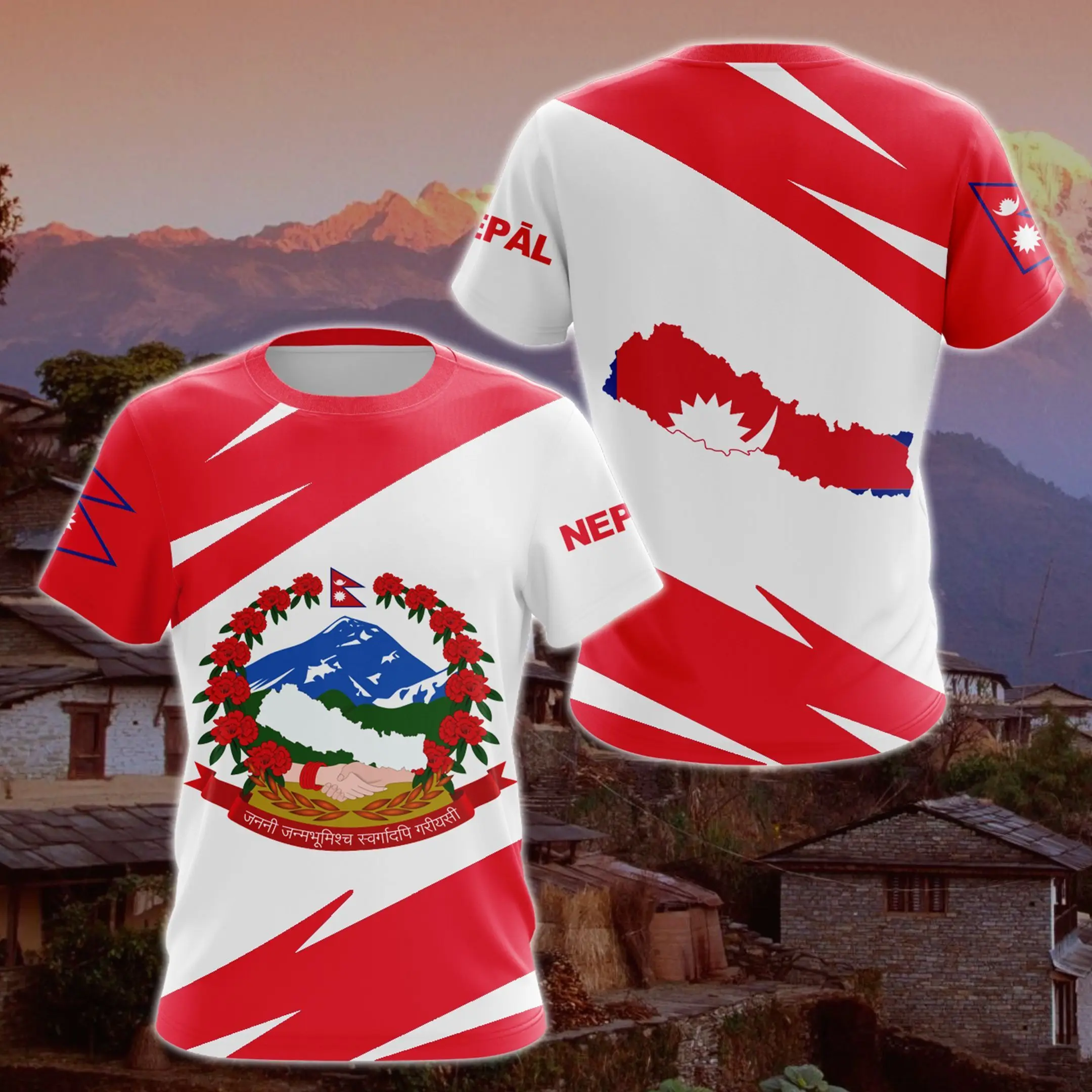 Nepal-Flag-Coat-of-Arms-Graphic-Tee-Summer-Casual-Streetwear-Men-s ...
