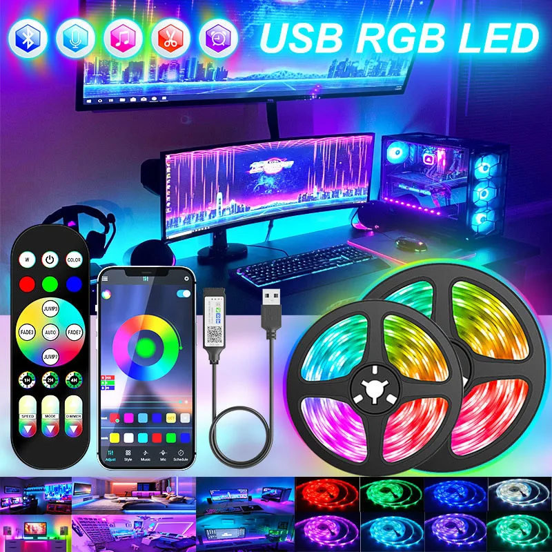 Wifi 1-30M USB Led Strip Lights RGB 5050 Bluetooth APP Control Luces ...