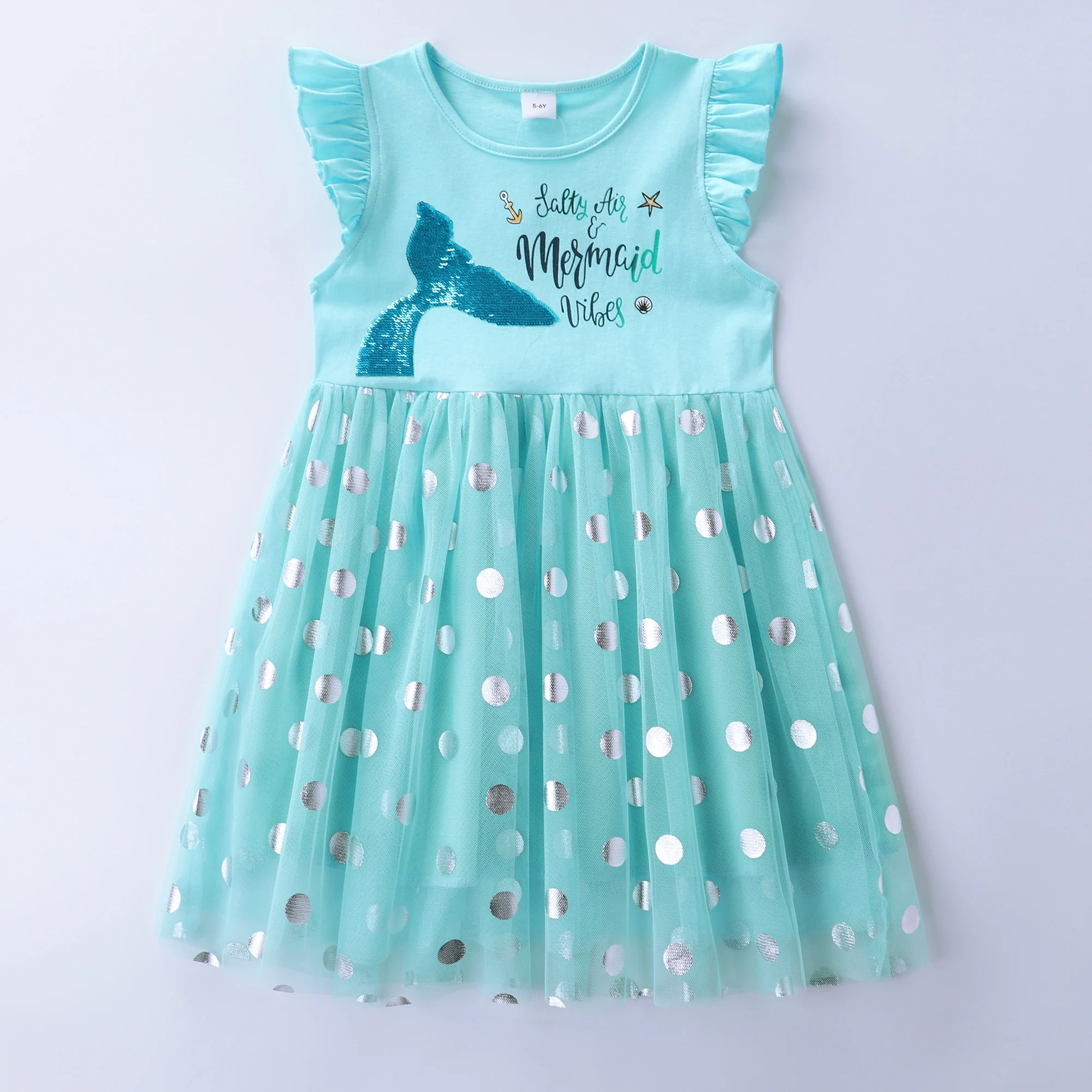 Girls-Summer-Cotton-Mermaid-Embroidered-Dotted-Mesh-Princess-Dress ...
