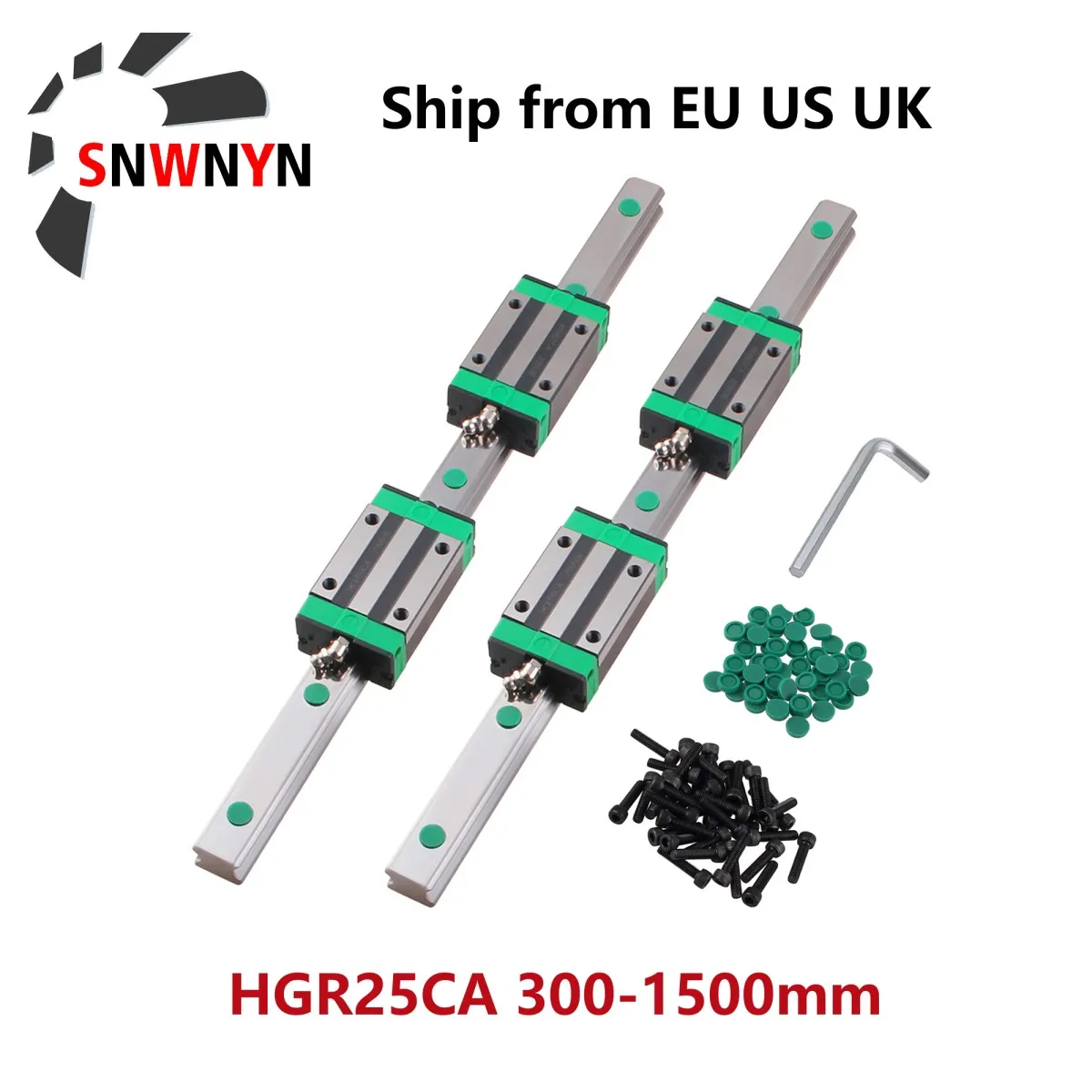 2PCS HGR25 Square Linear Guide Rail 300 1500mm + 4PCS HGH25CA Slide ...
