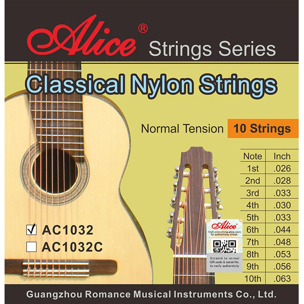 Alice AC1032 Silver Plated Copper Anti-rust Coating 10-String Classical ...