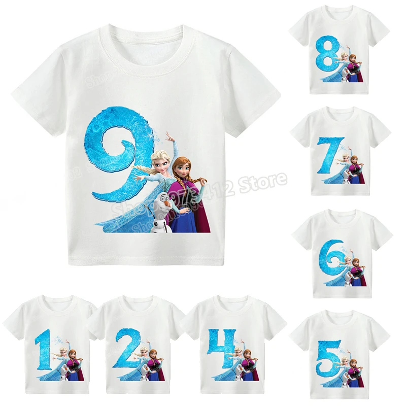 Frozen Anna Elsa T-shirt Child Digital Number Kawaii Tops Aesthetic ...